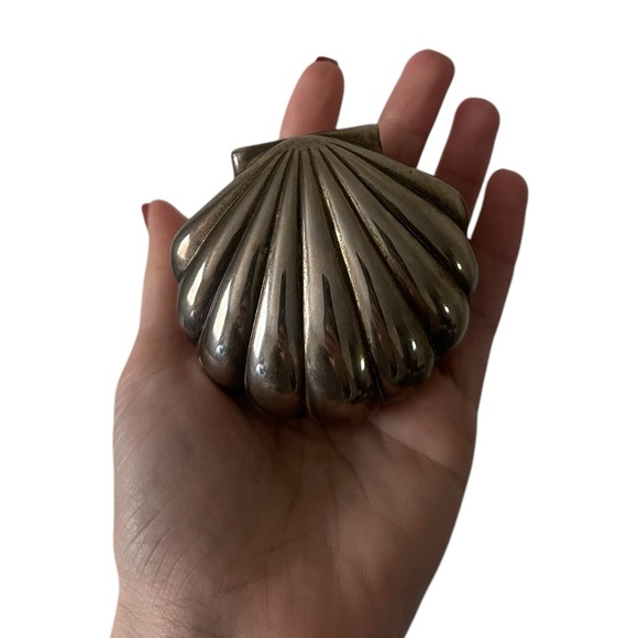 Vintage | Other | Vintage Silver Clam Shell Trinket Jewelry Ring Box ...